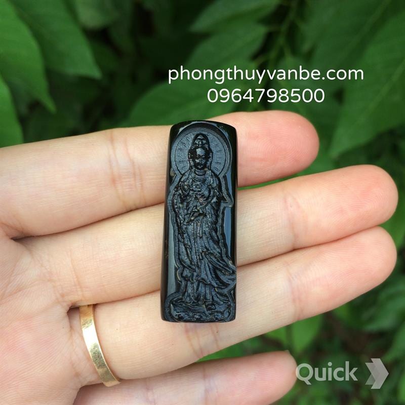 Mặt dây chuyền San Hô Đen Phật Quan Âm đứng - Phong Thủy VĂN BÉ
